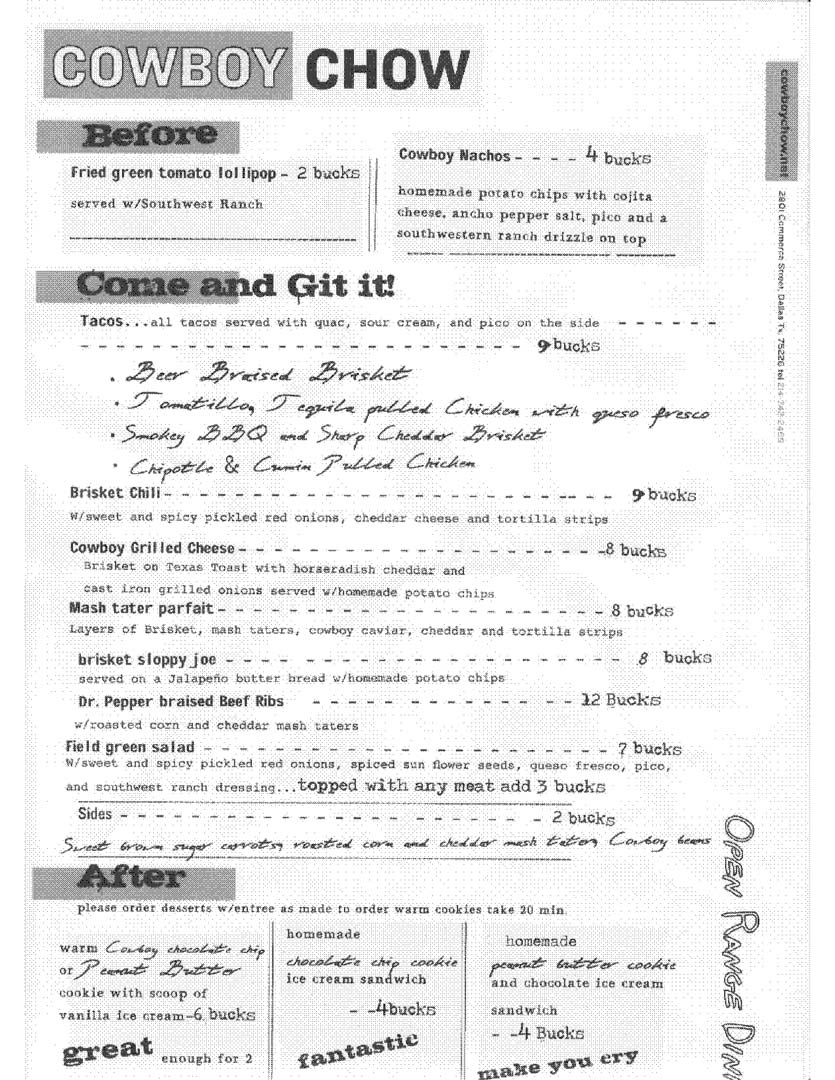 Here is the Cowboy Chow Menu - D Magazine